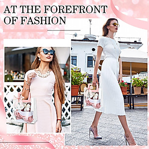 Fulmoon 12 Pcs Clear Gift Bag with Handle and Sheer Ribbon Reusable Transparent PVC Gift Bag for Bridal Party, Baby Shower, Wedding, Birthday, 7 x 4 x 8 Inch(Pink)