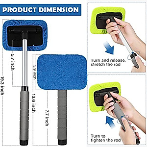 Riakrum 3 Sets Windshield Glass Cleaning Tools Auto Car Window Cleaning Tool with 9 Washable and Reusable Microfiber Pads, 3 Spray Bottle and Extendable Handle Auto Inside Glass Wiper Kit