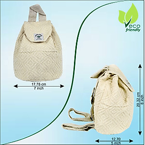 Hemp small bag for women Girls Light Weight Eco Friendly Small cute backpack Bag for everyday lives (Ivory)