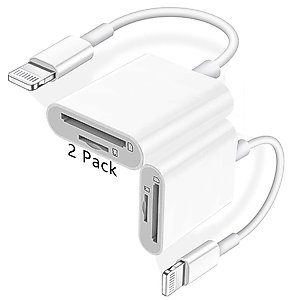 2 Pack-SD Card Reader for iPhone iPad Camera, 2 in 1 Lightning to SD & TF Card Reader Adapter Portable Micro SD Card Reader for iPhone 14/13/12/11/X/XR/8/7/iPad, No Application Required,Plug and Play