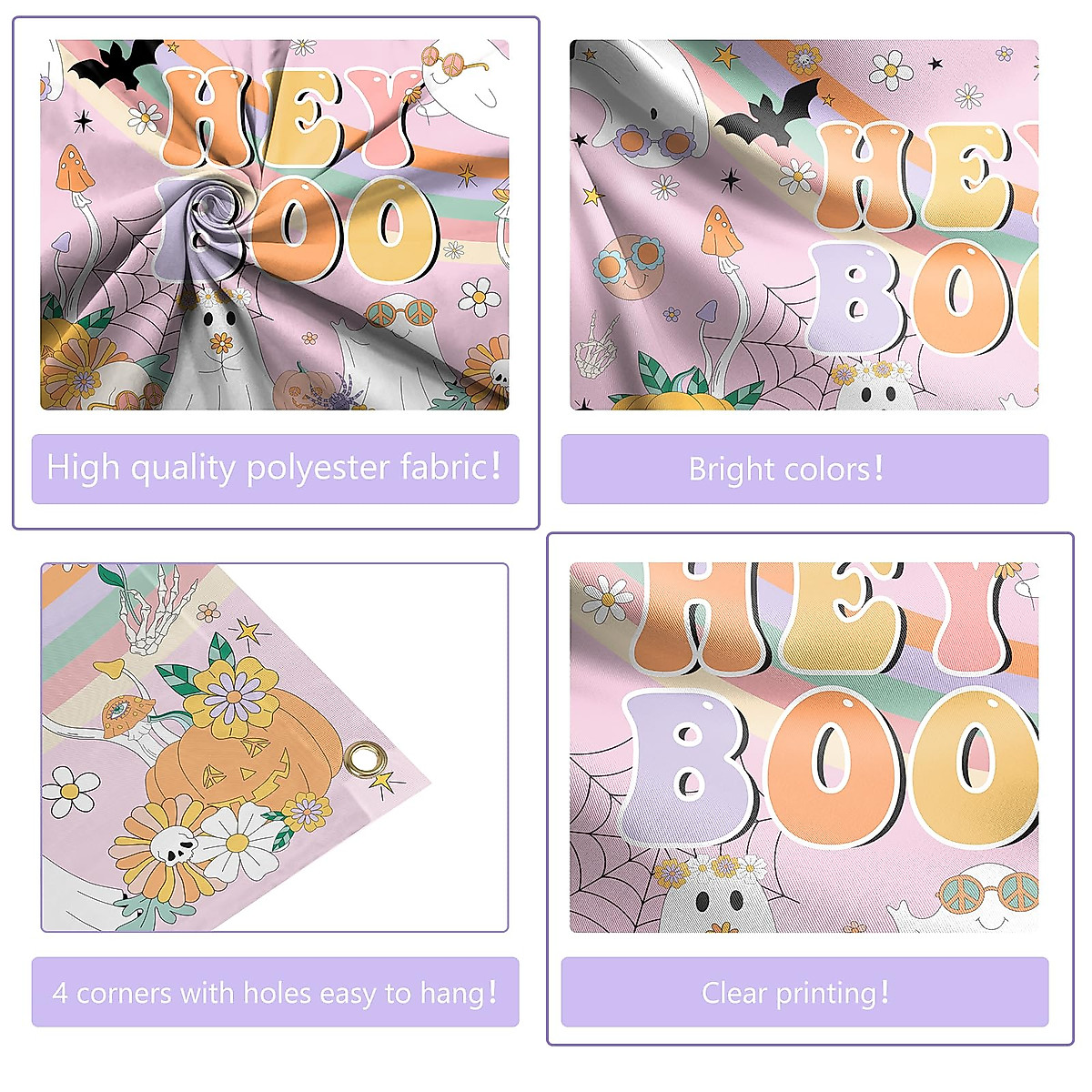 Avezano Halloween Hey Boo Baby Shower Backdrop Halloween Groovy Boho Rainbow Retro Hippie Theme Baby Shower Banner Little Boo Daisy Baby Shower Party Decorations Photo Background 70.8 x 43.3 Inch