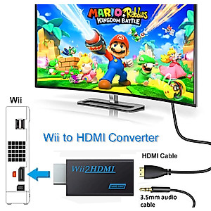 sartyee Wii Hdmi Converter Adapter, Wii 2 to Hdmi 1080P Connector Output Video 3.5mm Audio - Supports All Wii Display Modes, Black