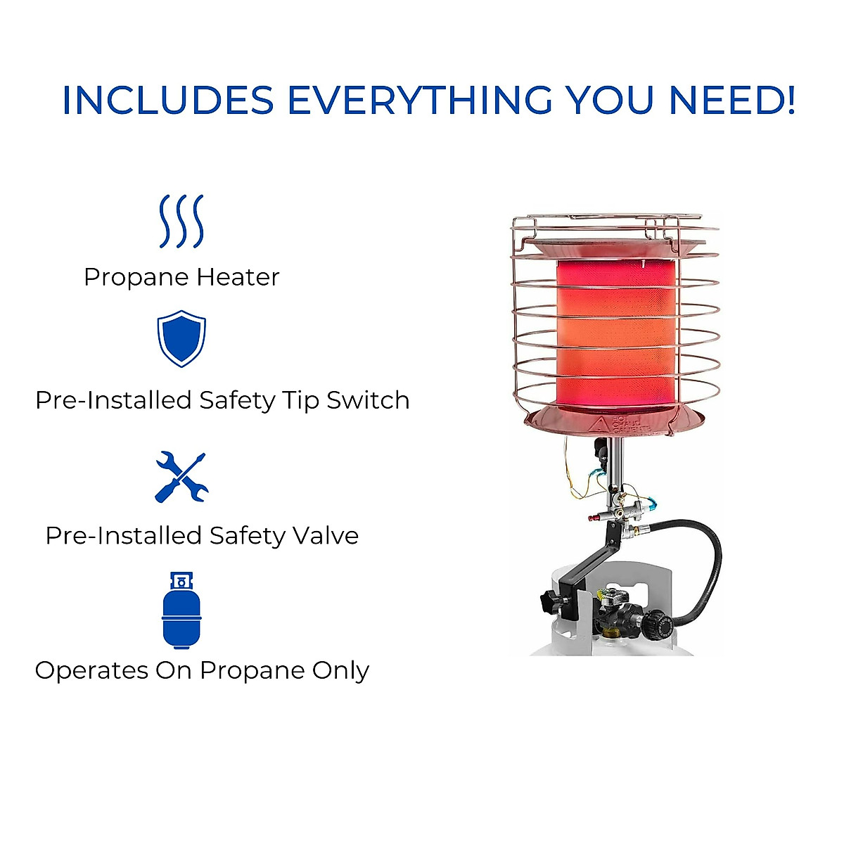 Avenger FBDTP360 Tank Top Outdoor Heater for Use with Propane Gas Tanks for Camping, Patios, and More, 360-Degree Burner, 42,000 BTU, Silver