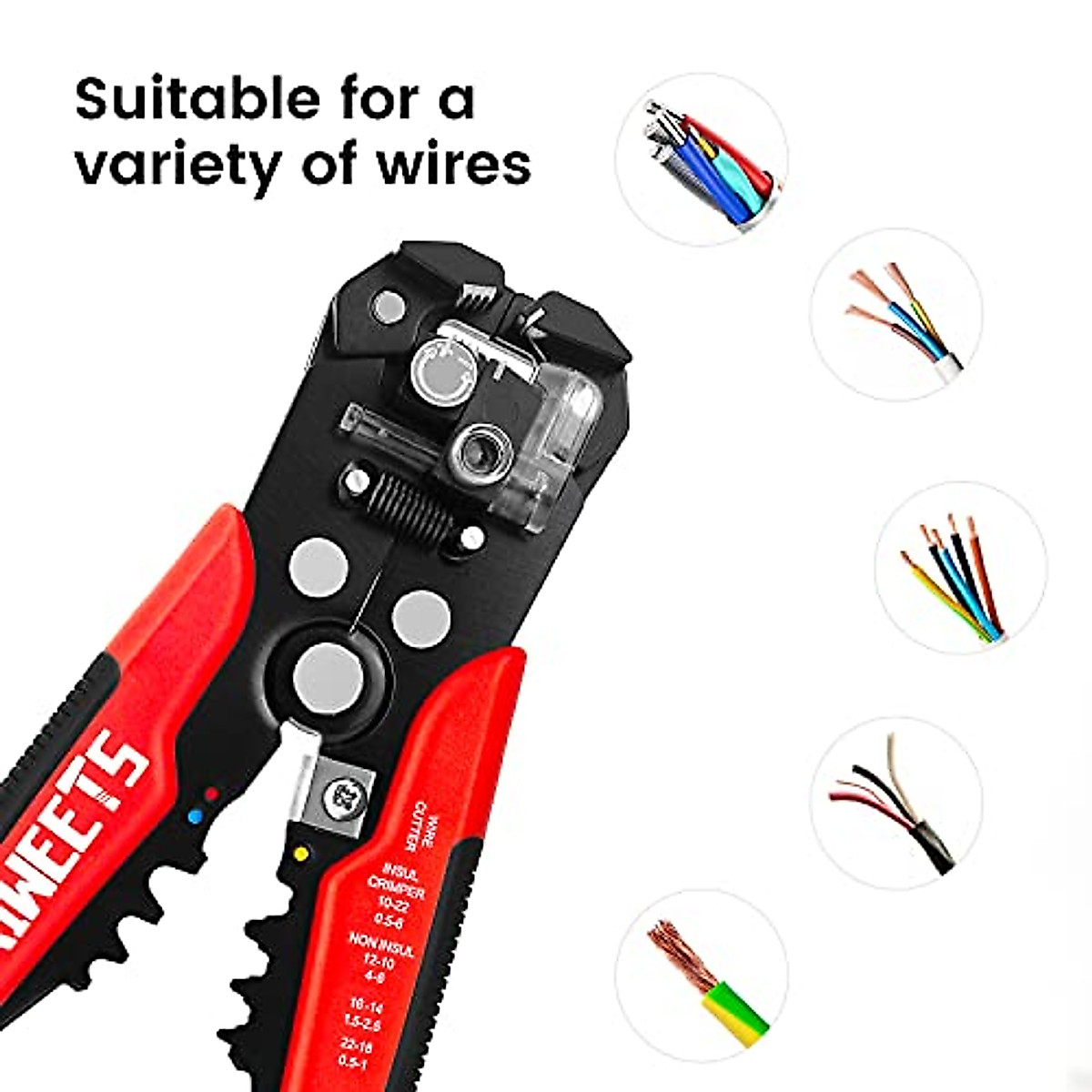 KAIWEETS Self Adjusting Wire Stripper - 3 in 1 Heavy Duty Automatic Wire Stripping Tool | 10-24 AWG Wire Cutter for Electrical Cable Cutting, Crimping Tool
