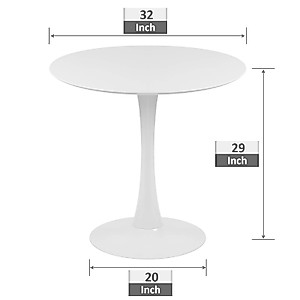 Forsho Tulip Table 32" Round Dining Table Set for 4, Mid Century Modern Circle Dining Table with Pedestal Base (White)