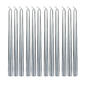Zest Candle 12-Piece Taper Candles, 12-Inch, Metallic Silver