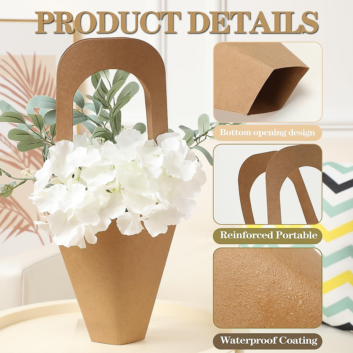 xialgshe 20 Pcs kraft paper flowers gift bags bouquets bags cones flower bouquet bags with handle to make bouquets for wedding,paper wedding birthday gift bag valentines day gift bag