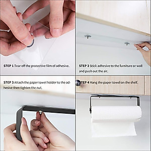 SMARTAKE Paper Towel Holder with Adhesive Under Cabinet, Wall Mounted & No Drilling, Rustproof Removable Kitchen Towel Holder for Home, Easy Tear, Black