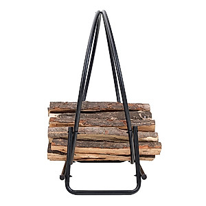 PHI VILLA 30 Inch Log Hoop Firewood Rack Curved Fireplace Wood Storage Holder Wood Stove Accessories,Indoor/Outdoor Heavy Duty Iron Black