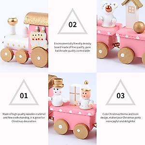 NUOBESTY Christmas Wooden Trains Christmas Decorations 4 Sections of Christmas Train Children's Holiday Birthday, Mini