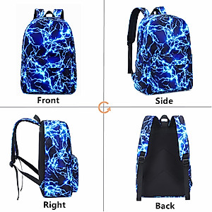 mezhsa Boy School Backpack Elementary Middle Lightning Bookbag Laptop Teenager Waterproof Lightweight 17 Inches (Blue)