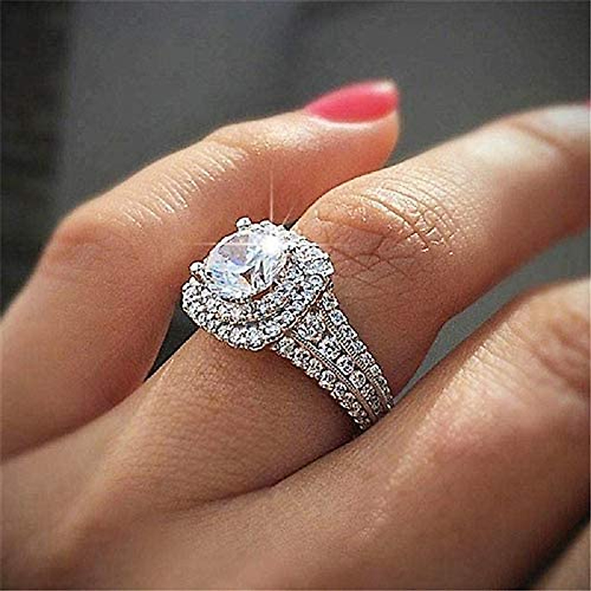 CTDFJRYFF Fashion Simulation 925 Sterling Silver 3 Carat Ultra Sparkling Zircon Engagement Wedding Ring (US Code 6-10)(8)