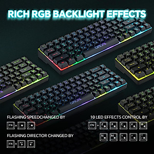 60% Gaming LED Keyboard RGB 68 Keys Layout Wired Keypad with 10 Preset Effects Mechanical Switch Feel Compatible with PC Mac Linux Xbox one PS4 PS5