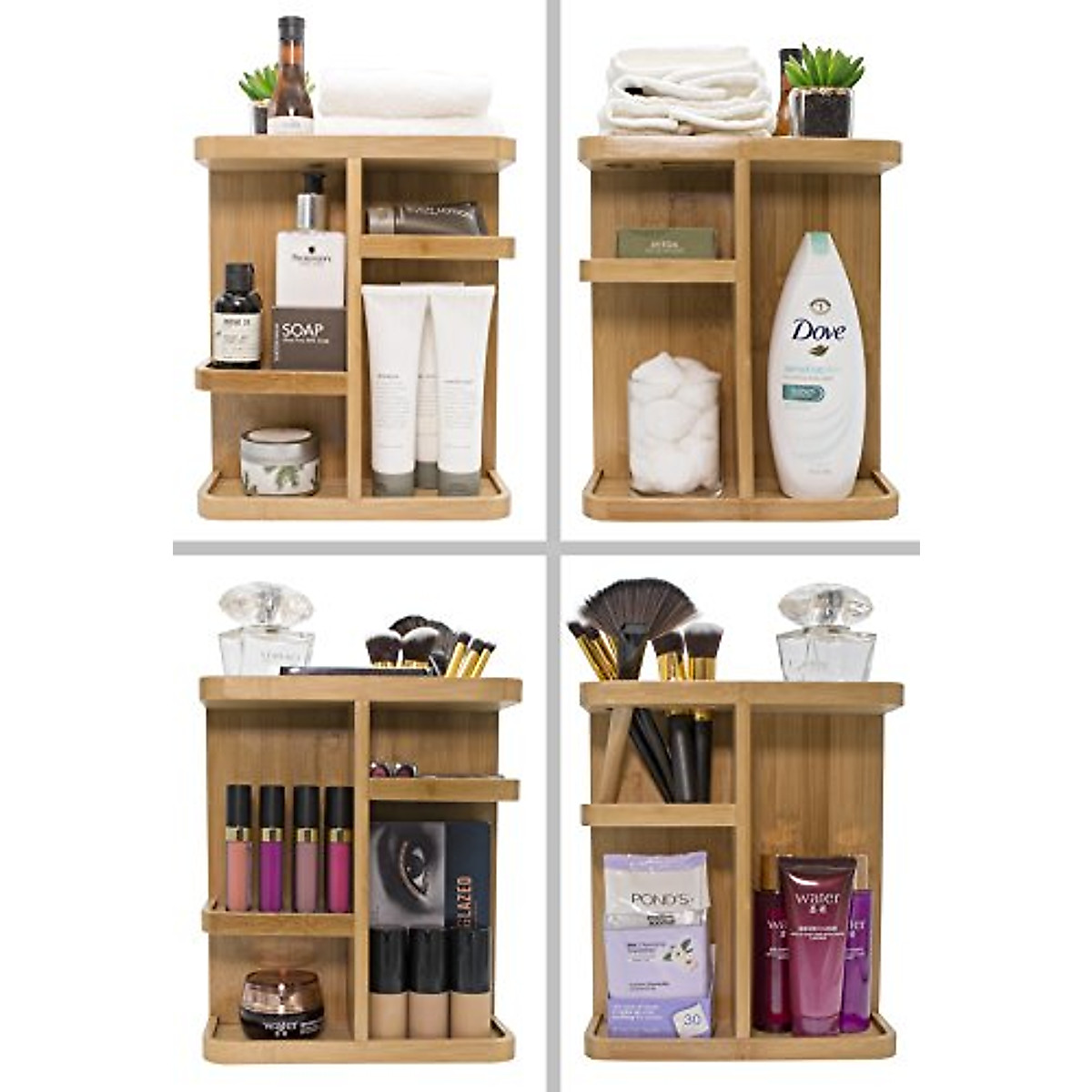 Sorbus 360° Bamboo Cosmetic Organizer, Multi-Function Storage Carousel for Makeup, Toiletries, and More — Great for Vanity, Desk, Bathroom, Bedroom, Closet, Kitchen (Bamboo)