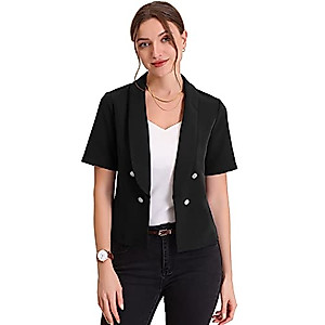 Allegra K Casual Shawl Collar Open Front Cardigan for Women's Short Sleeve Work Office Suit Blazer X-Small Black
