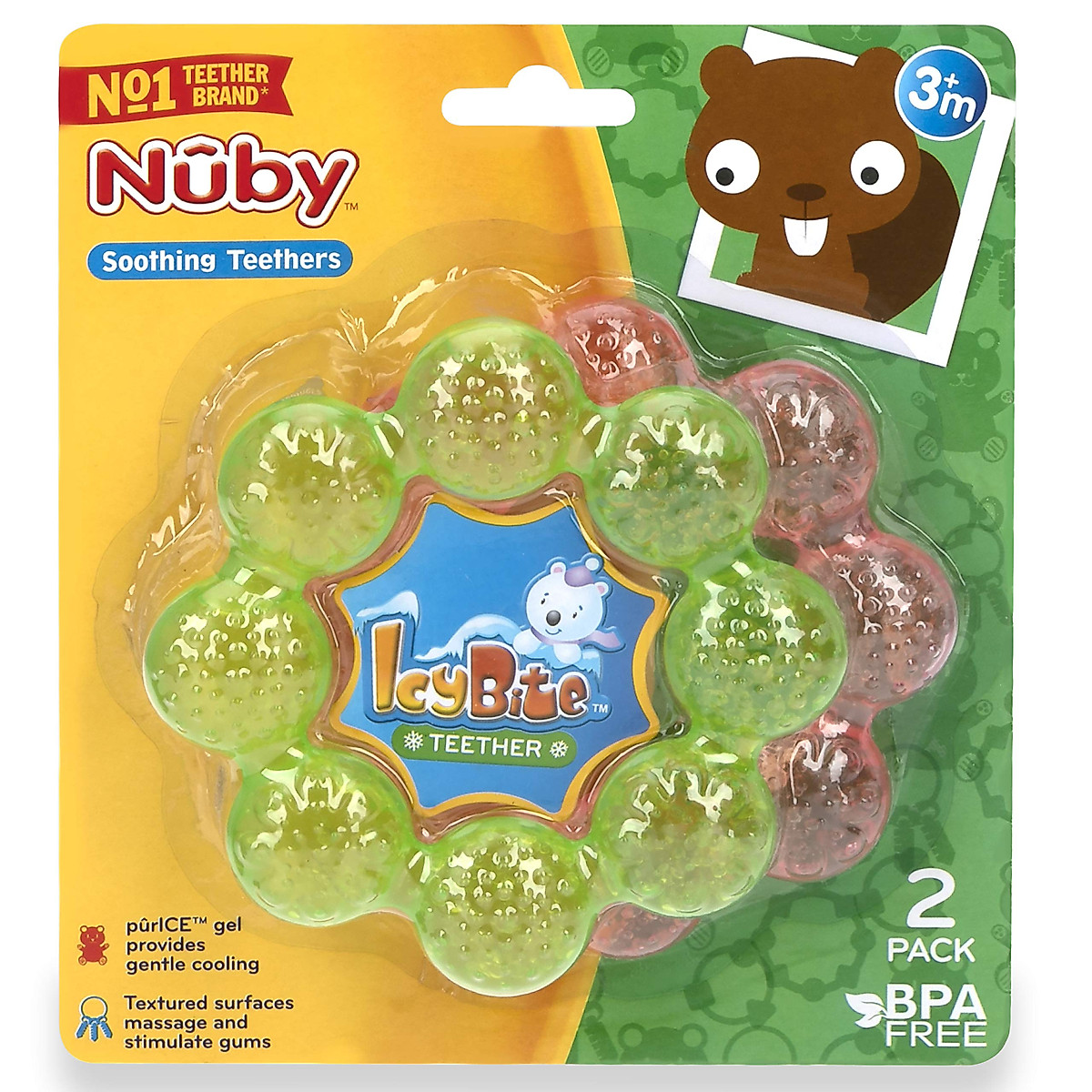 Nuby IcyBite Soothing Ring Teether 2pk - Colors May Vary
