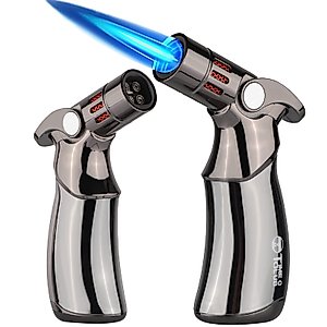 Butane Torch, Premium 4 Flame Big Kitchen Torch Lighters with Adjustable Refillable Multipurpose Culinary Blow Torch for Creme Brulee, Baking, BBQ (Butane Gas Not Included)