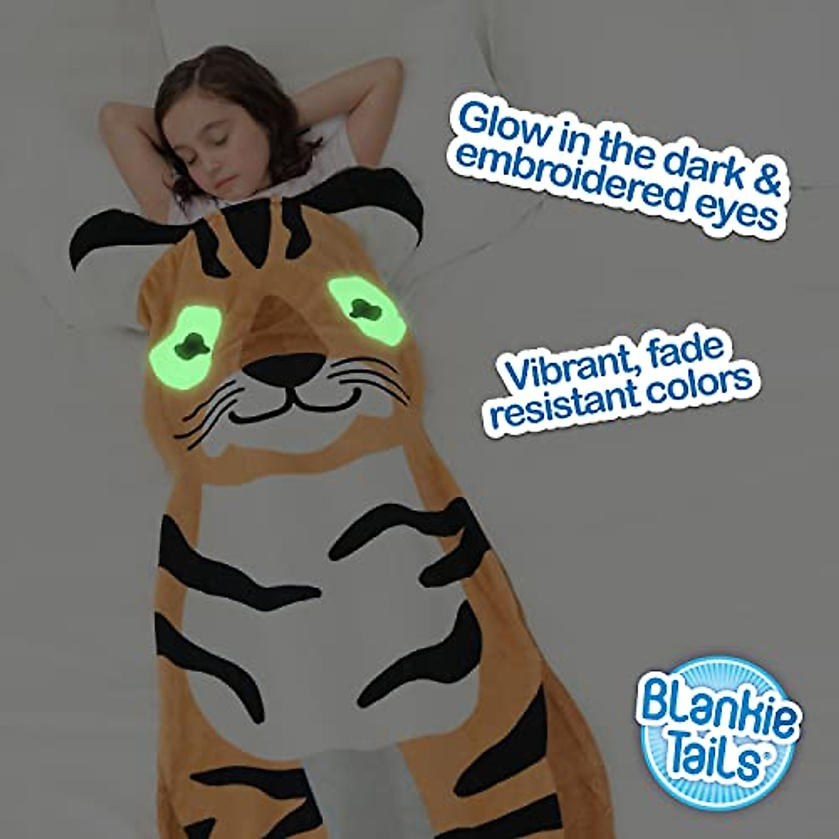 Blankie Tails Wearable Tiger Blanket for Kids - Double Sided, Soft, Fleece Animal Blanket - Use for Sleepover, Bedding, Bed, Costume, Pajamas, Sleeping Bag - Toys Tiger Gifts for Girls and Boys