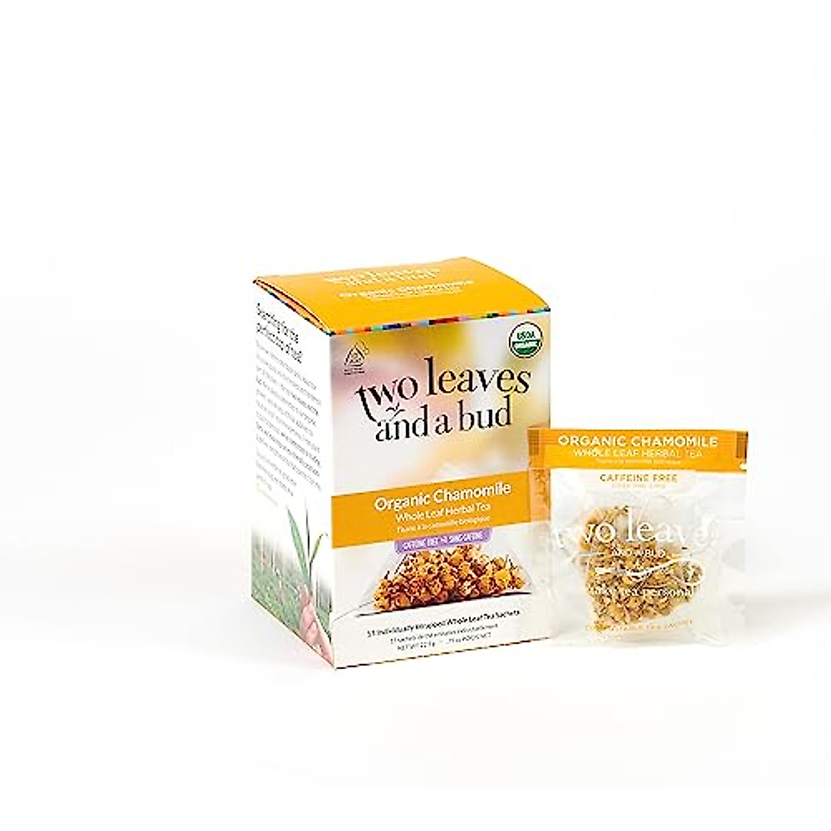 Two Leaves and a Bud Organic Chamomile Herbal Tea Bags, Naturally Caffeine Free, Whole Leaf Chamomile Tea in Compostable Sachets, 15 Count (Pack of 1)