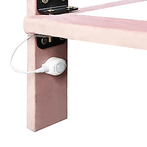 DNYN Upholstered Queen Size Floating Bed Frame with LED Lights & Headboard Design,Modern Velvet Fabric Platform Bedframe for Bedroom,Guest Room,Noise Free & Easy Assembly, Pink