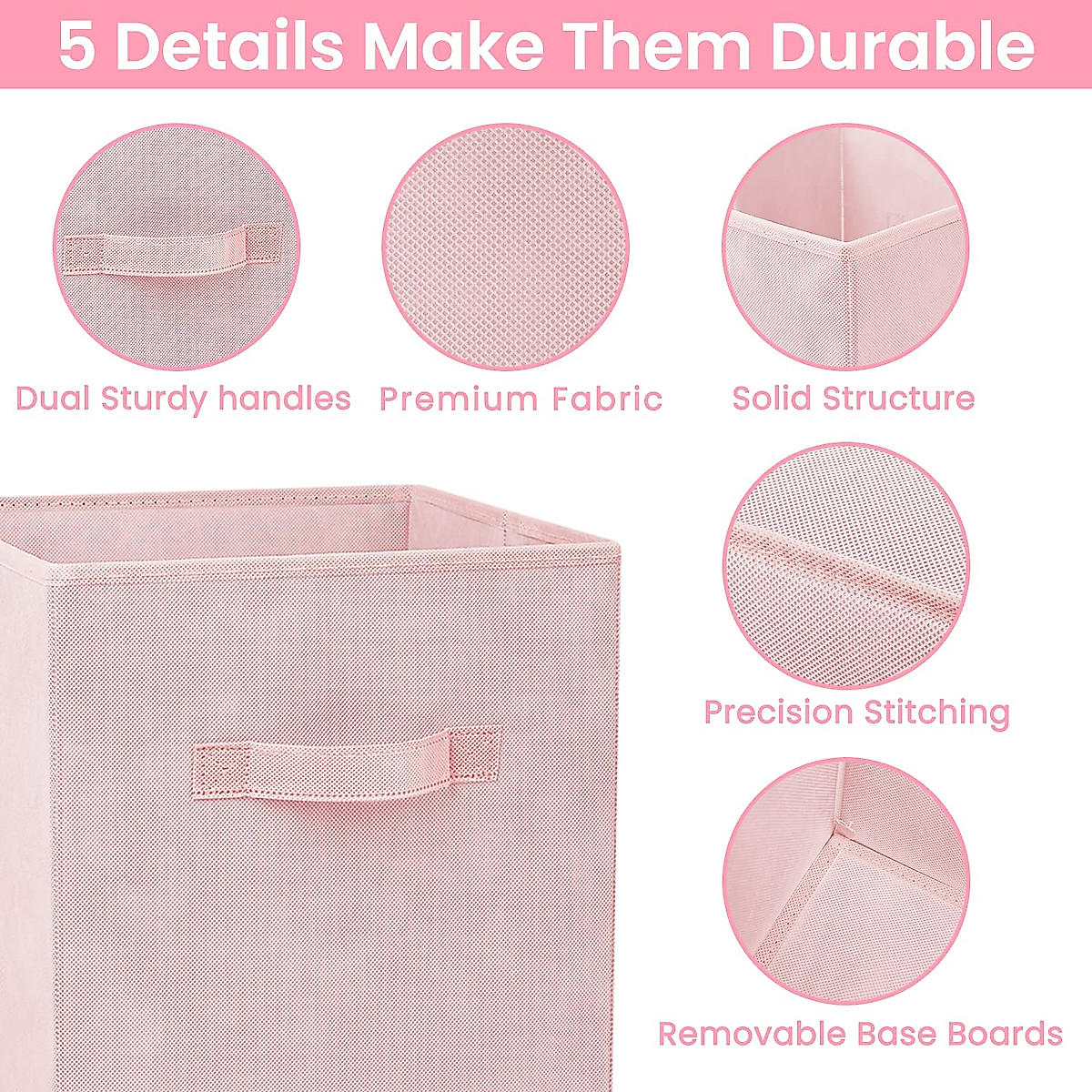Criusia Storage Cubes - 11 Inch Heavy Duty Fabric Storage Bins for Shelves Closet, Cube Organizer - 8 Pack Collapsible Cube Storage Bins Baskets for Organizing Clothes Blankets Toys (Pink)
