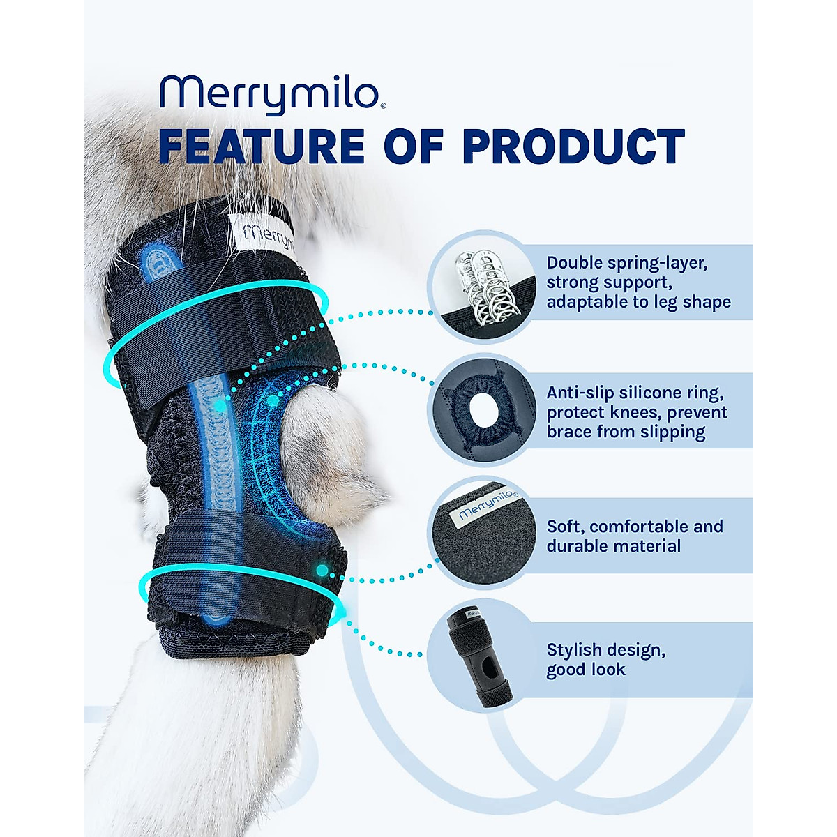 MerryMilo Dog Leg Brace for Rear Hock & Ankle, Canine Hind Leg Joint Compression Wrap for Torn ACL & CCL, Injury and Sprain Protection, Wound Care and Loss of Stability from Arthritis 1 Pair (Size: M)