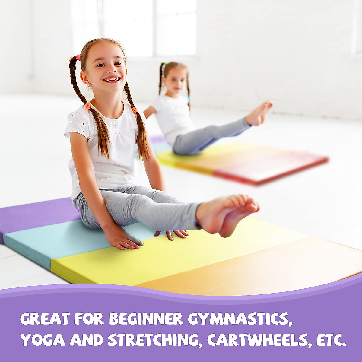 Kangaroo Hoppers Tumbling Mats for Kids, Foldable Gym Mat, Kids Gymnastics Mat with Carrying Handles for Home Activity Play, 3 FT x 6 FT, 5-Panel, 1.5'' Thickness