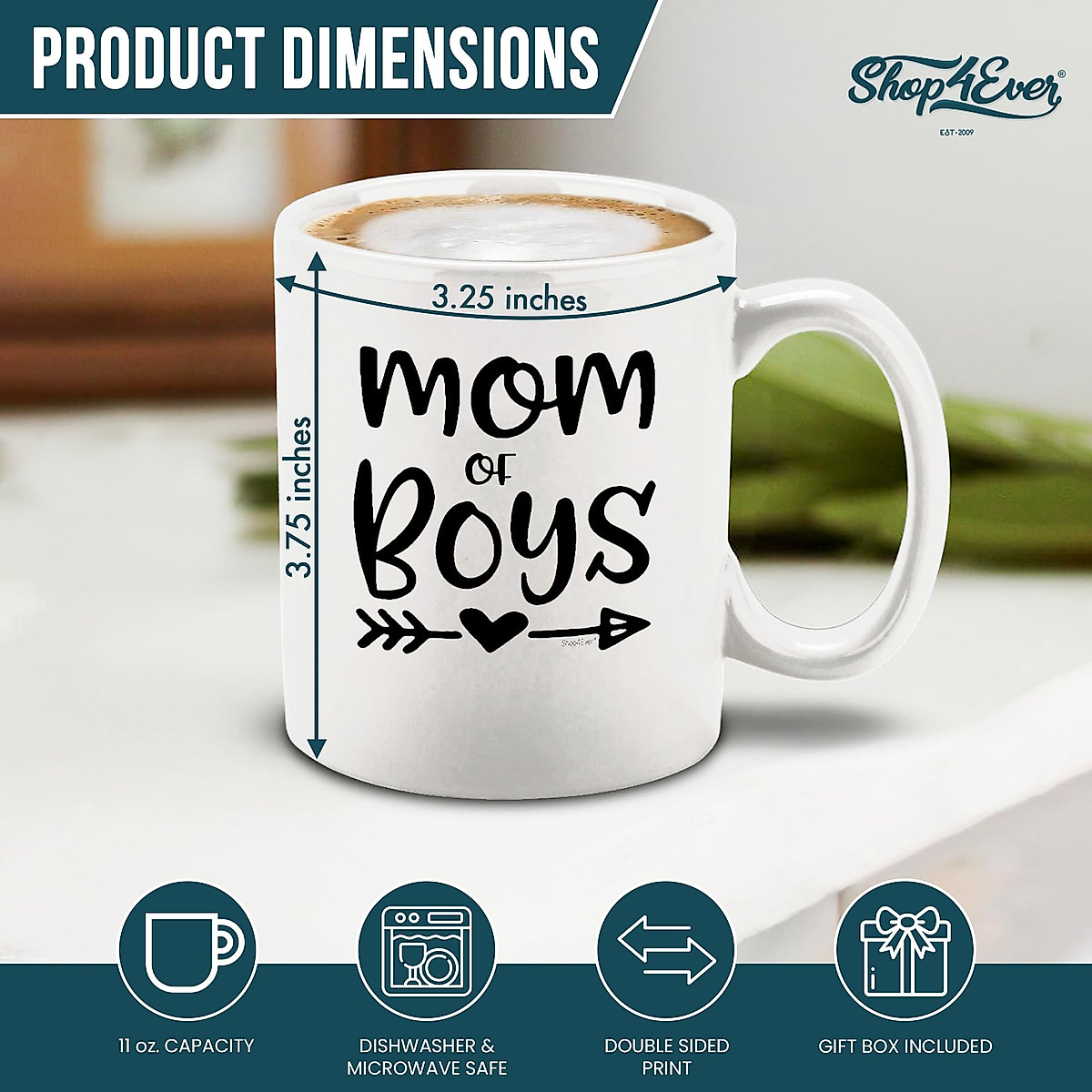 shop4ever Mom of Boys Ceramic Coffee Mug Tea Cup, Boy Mama Mother's Day Gift 11 oz (White)