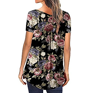 Womens Fall Tunic Tops 2022 Fashion Short Sleeve T Shirts Plain Cute Tees Casual Dressy Blouses Trendy Henley Solid Pullover, Black-06, 3X-Large
