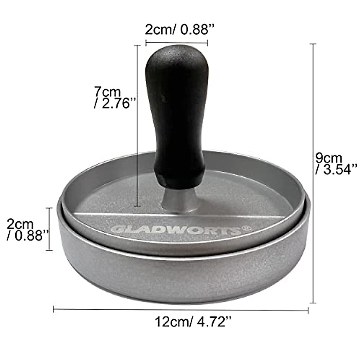 Gladworts Hamburger Press Patty Maker Cast Aluminium + 100 Non-Stick Papers, Quarter Pound Burger Press Metal Burger Mold Presser, 1/4 lb, 4.5 inch