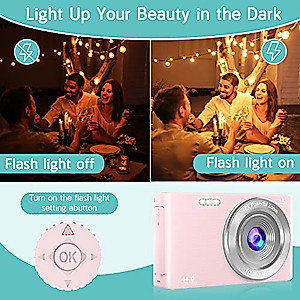 Saneen Digital Camera, FHD 4K & 44MP Kids Video Cameras for Photography with 32GB SD Card 16X Digital Zoom, Compact Point and Shoot Small Camera for Beginners, Kids and Teens-Pink