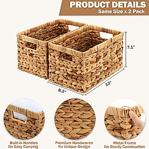 Edergoo Wicker Storage Basket, Water Hyacinth Storage Baskets with Built-in Handles, Large Wicker Baskets for Storage, 2 Pack Wicker Baskets for Organizing, Natural
