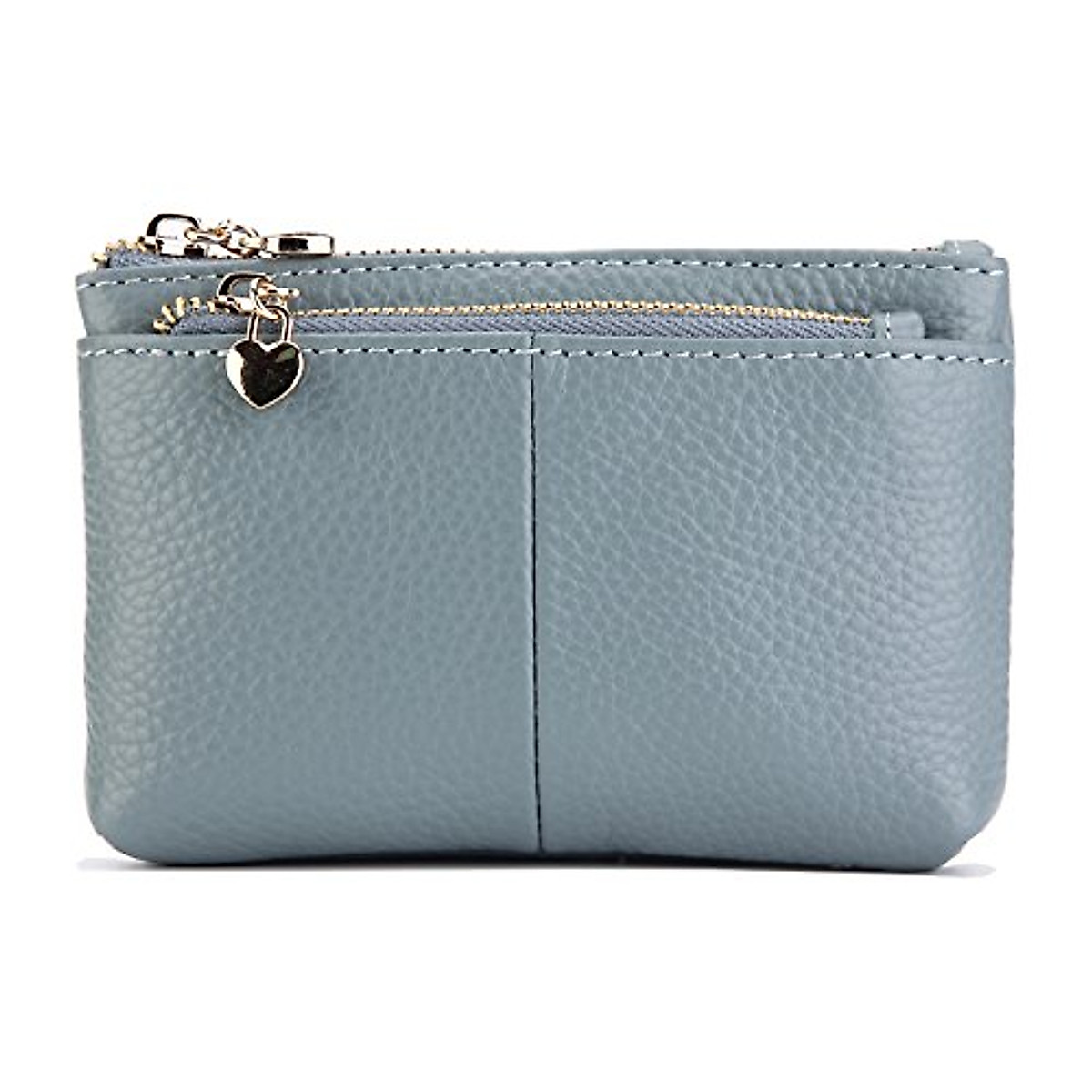 ZOOEASS Coin Purse Women Genuine Leather Zip Mini Purse With Key Ring Triple Zipper Card Holder Wallet (Blue)