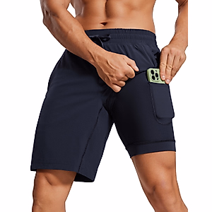 CRZ YOGA Men's 2 in 1 Running Shorts with Liner 9'' Quick Dry Workout Sports Athletic Shorts with Pockets Navy X-Large