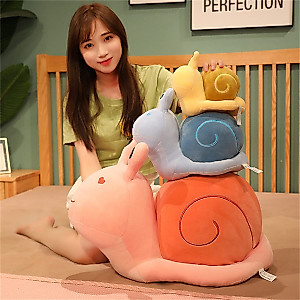SEENEEY Cute Cartoon Snail Doll Plush Toy Children's Birthday Gift Big Snail Pillow Doll, Yellow, 11.8 Inches.