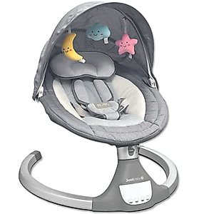 Nova Baby Swing for Infants - Motorized Bluetooth Swing, Music Speaker with 10 Preset Lullabies, Remote Control, Gray - Jool Baby