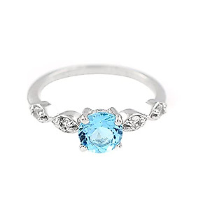 6 MM Round Cut Natural Swiss Blue Topaz Gemstone 925 Sterling Silver December Birthstone Solitaire Unisex Proposal Ring For Christmas Gift (Rose Gold Rhodium Plated Silver, 6)