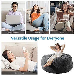 WhatsBedding [Sherpa Fabric] Bean Bag Chair: 3 ft Memory Foam Bean Bag Chairs for Teens/Kids with Filling,Ultra Soft Faux Fur Fabric, Large Bean Bag with Filler for Living Room,3 Foot,Dark Grey