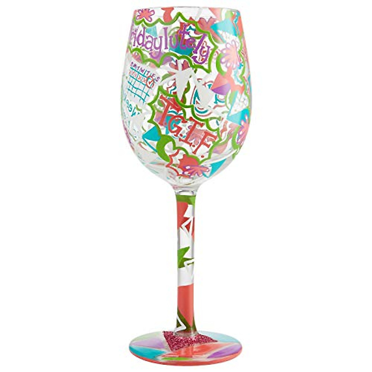 Enesco Designs by Lolita Feel Good Friday Artisan Hand-Painted Wine Glass, 15 Ounce, Multicolor