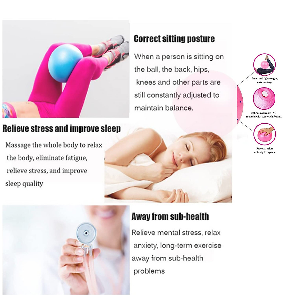 JUFANGFIN 2 Pcs Pilates Exercise Ball Mini 6 Inch Yoga Ball with Pump,Small Barre for Workout Fitness Balance Physical Therapy (Pink, 6 Inch+9 Inch)