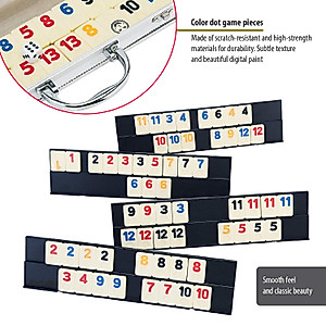 106 Rummy Tiles Game, Rummy Cube Sets Travel Game Outlasting Color with Aluminum Case & 4 Anti-Skid Durable Trays. Board. 106 Tile, 4 Players. Deluxe Edition.