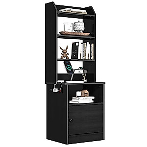 Gdvsclr Nightstand with Charging Station, 55.3" Tall Nightstand with Adjustable Shelves, Bedside Tables with Storage Cabinet, End Table for Living Room, Bedroom, Study Room, Home Office