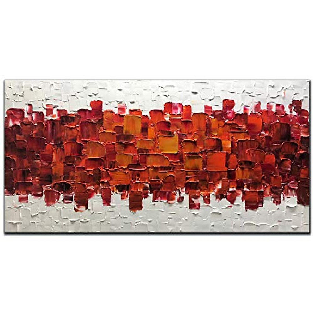 AMEI Art Paintings,24X48 Inch 3D Hand-Painted On Canvas Modern Framed Red Art Textured Abstract Oil Paintings Contemporary Artwork Art Wood Inside Framed Ready to Hang for Living Room Office