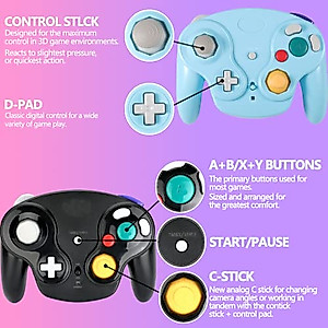 Dliaonew 2.4G Wireless Gamecube Controller, Classic Gamecube Wii Controller with Receiver Adapter for Wii Gamecube NGC (Black and Blue)