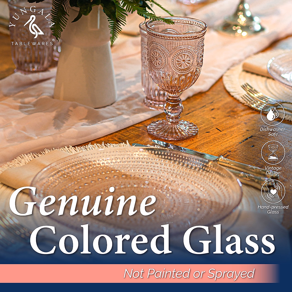 Pink Glassware Bundle - Vintage Glassware Collection for Party - Wine Glasses Set of Pink Goblets and 6 Pink Tall Tumblers - Matching Pink Drinking Glasses with Sunflower Emboss Design