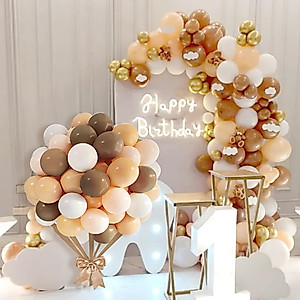 80 PCS Party Balloons Kit Latex 10 inch Brown Khaki Cream Balloons for Birthday Wedding Party Valentine's Day Decorations Baby Shower Bear Party Supplies (Style 5)