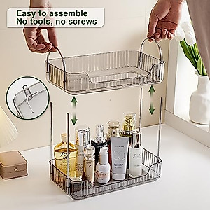 Bathroom Counter Organizer, 2 Tier Vanity Tray, Multi Purpose Bathroom Counter Shelf - Grey