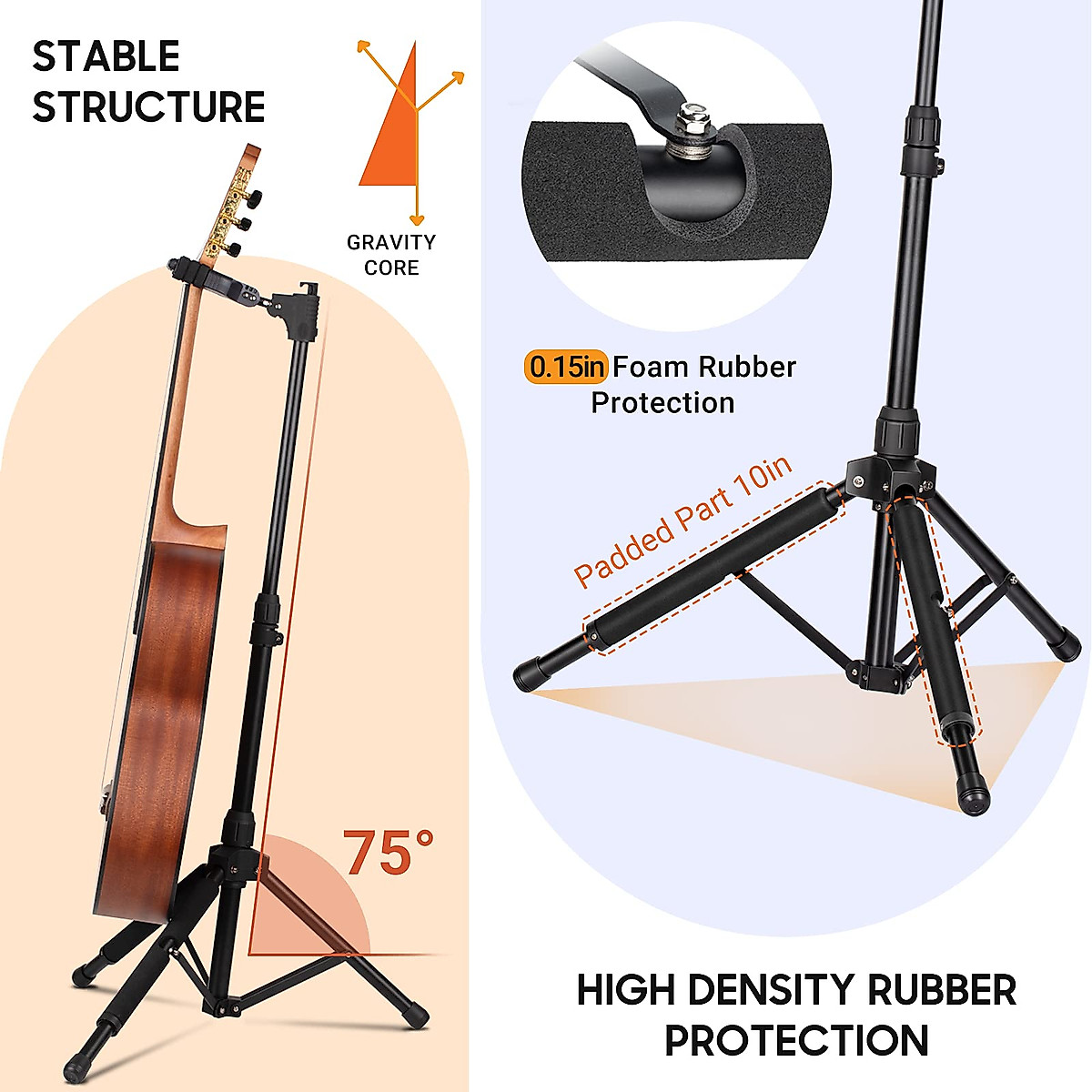 CAHAYA Guitar Stand Universal with Neck Holder Folding Tripod Floor Iron Stand for Acoustic Electric Classical Bass Guitars CY0265