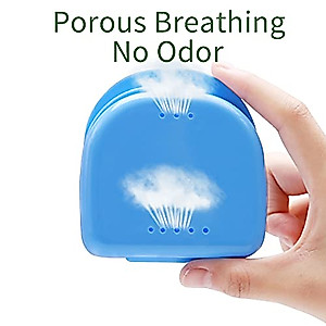 PISSION Retainer Case with Vent Holes, 3 Pack Orthodontic Mouth Guard Cases Cute Denture Case Tight Snap Lock Retainer Holder(Black/Blue/White)