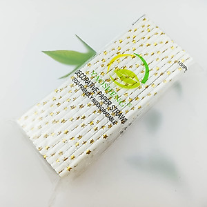YAOSHENG Paper Straws for drinking, Pack 100 Gold Stars Paper Straws for Cocktail Party Supplies,Birthday,Wedding,Bridal/Baby Shower,Juice,shakes,Smoothies